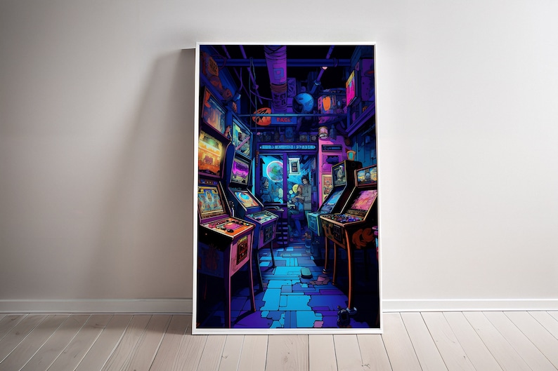 Cyberpunk Retro Arcade Print, Cyber Punk Wall Art Arcade Room Poster ...