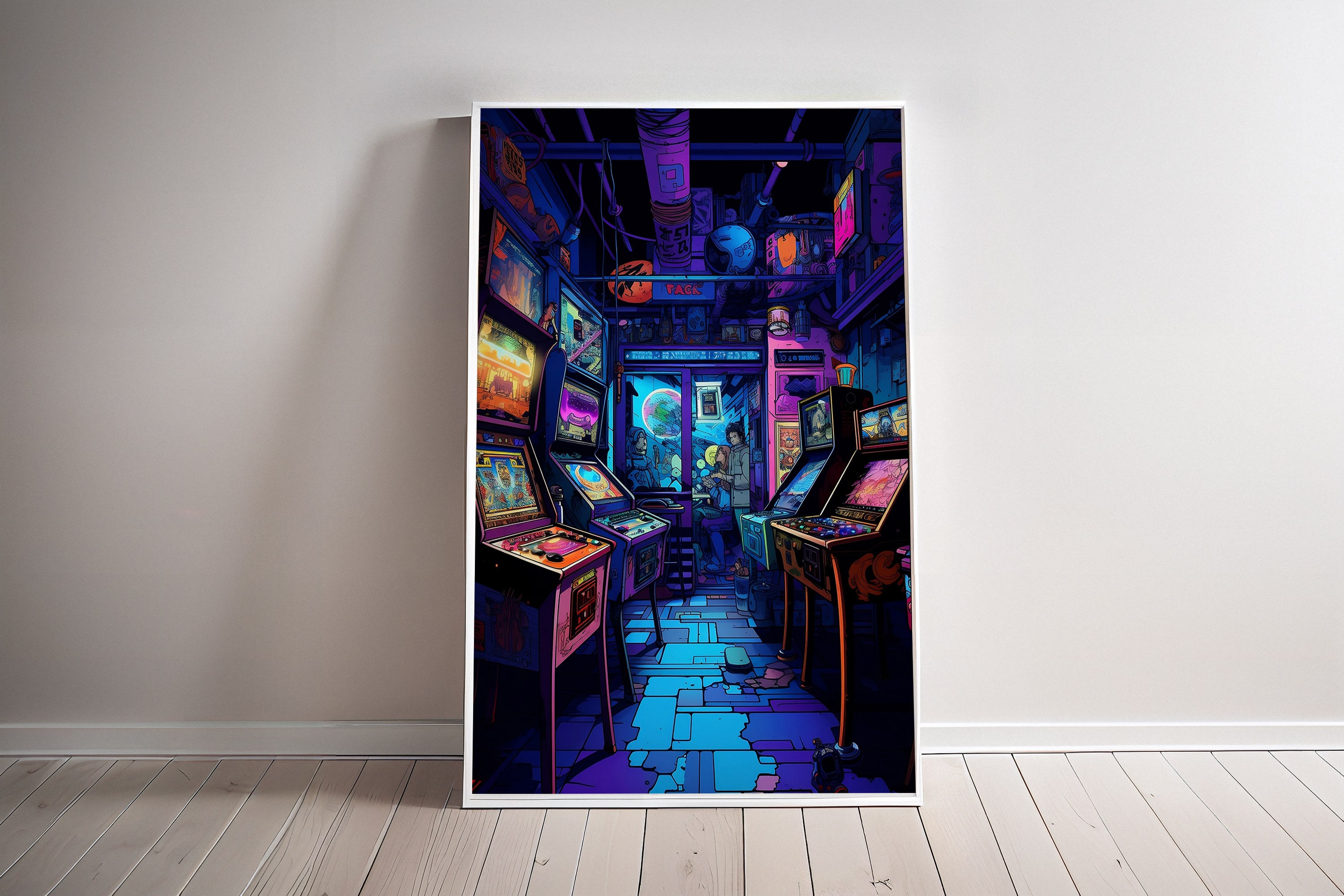 Cyberpunk Retro Arcade Print, Cyber Punk Wall Art Arcade Room Poster ...
