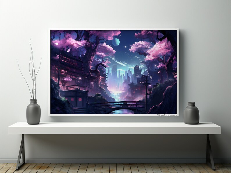 Cyberpunk Pink Sakura Print Cyber Punk Wall Art Cherry Blossom Poster ...