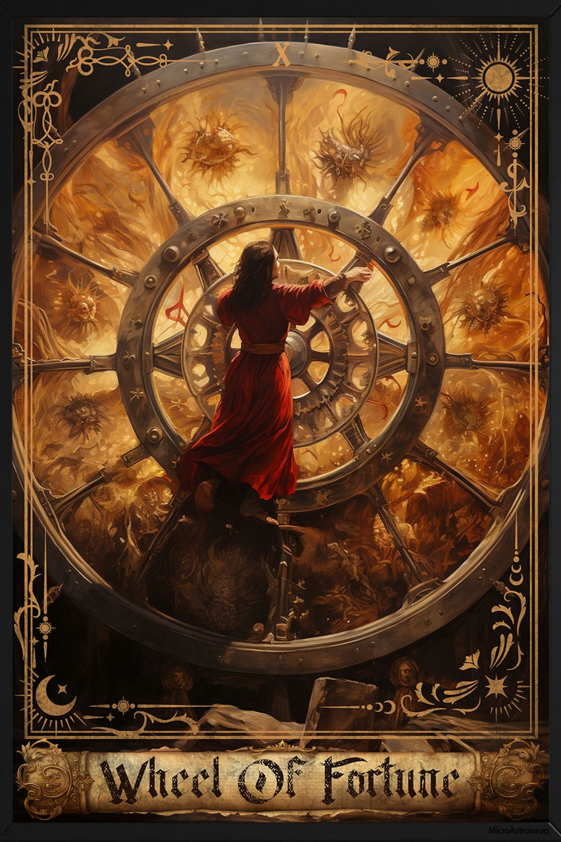Wheel of Fortune Tarot Card Print Major Arcana Art Poster Wheel Canvas ...
