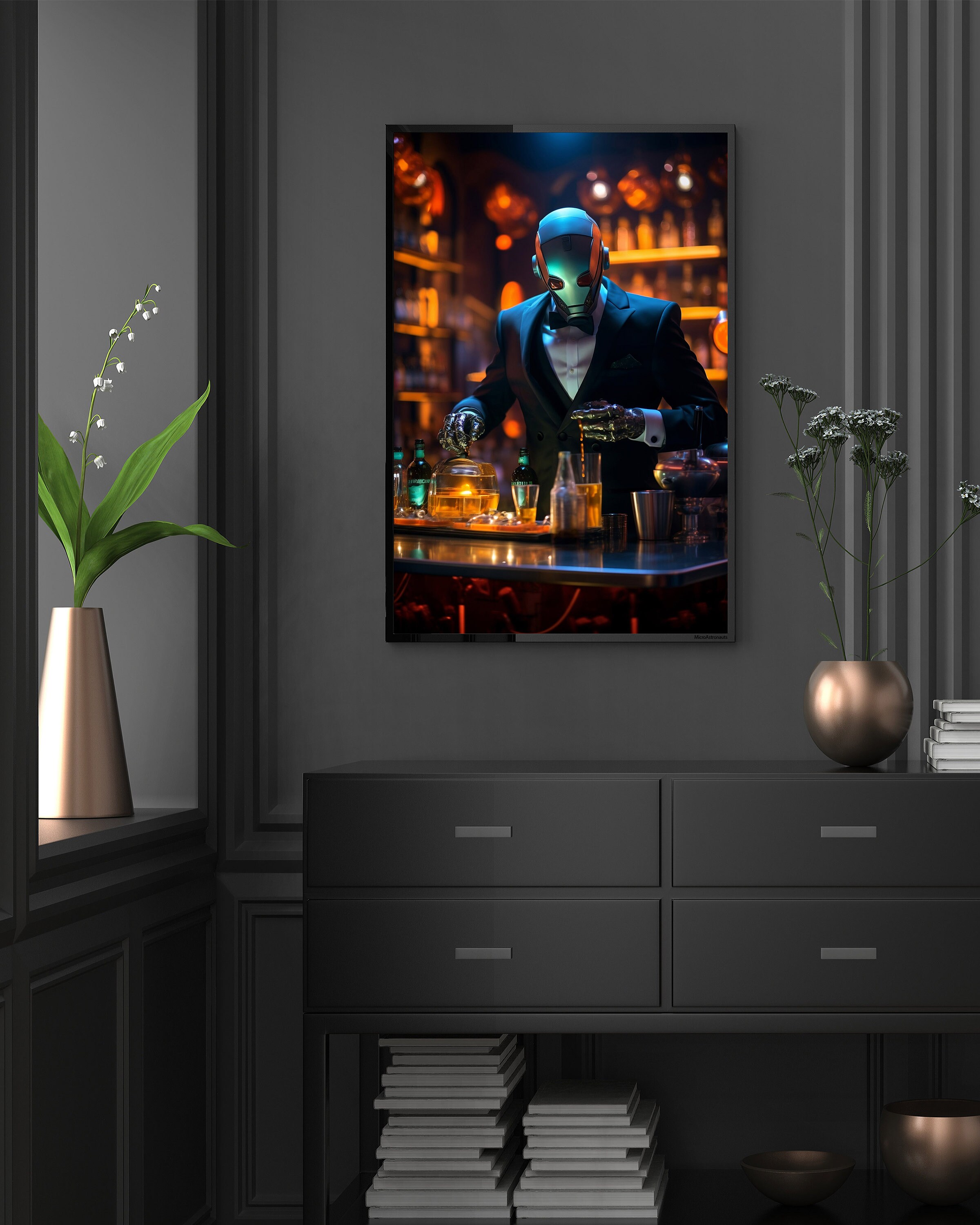 Cyberpunk Robot Barman Print Cyber Punk Wall Art Club Neon Poster Cyber ...