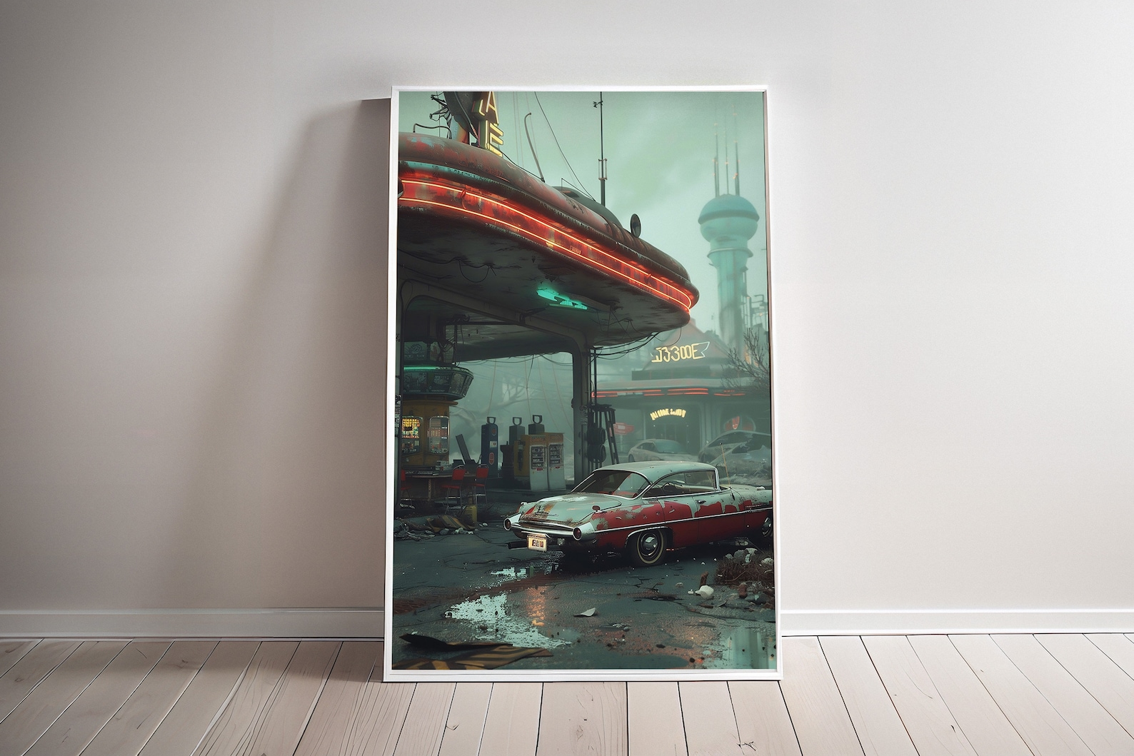 Retro Post Apocalyptic Print Vintage 50's Car Wall Art Fallout Town ...