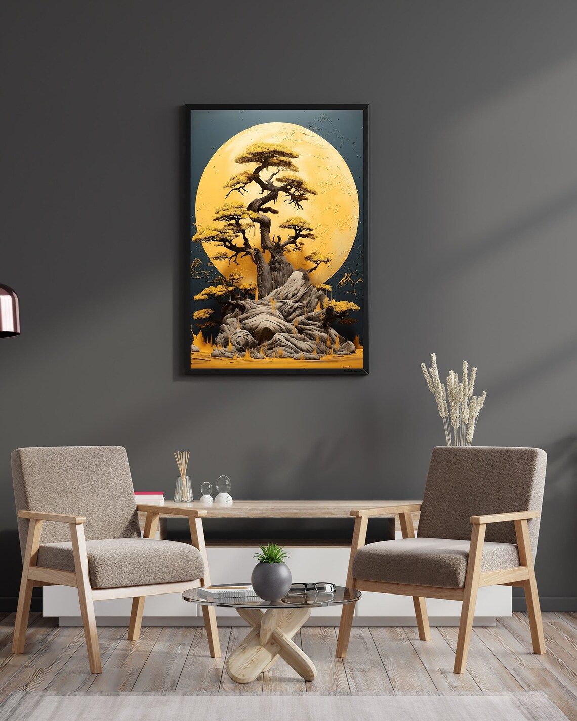 Stylized Bonsai Moon Print Japanese Midnight Poster Fall Wall Art ...