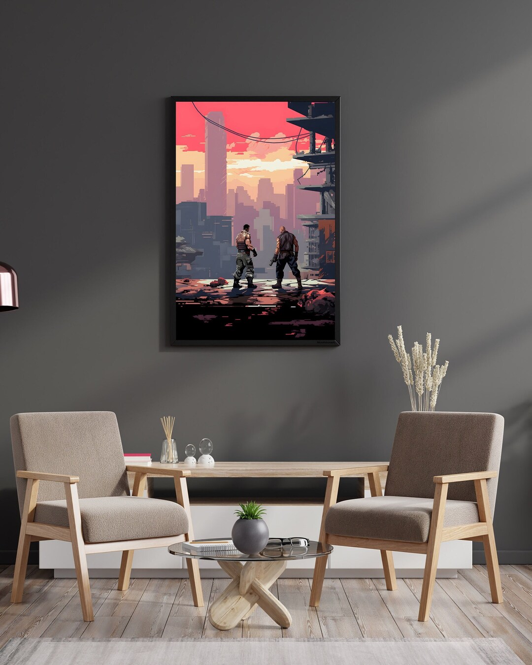 Retro Game Fighters Print, Cyber Punk Wall Art Arcade Room Poster Comic ...
