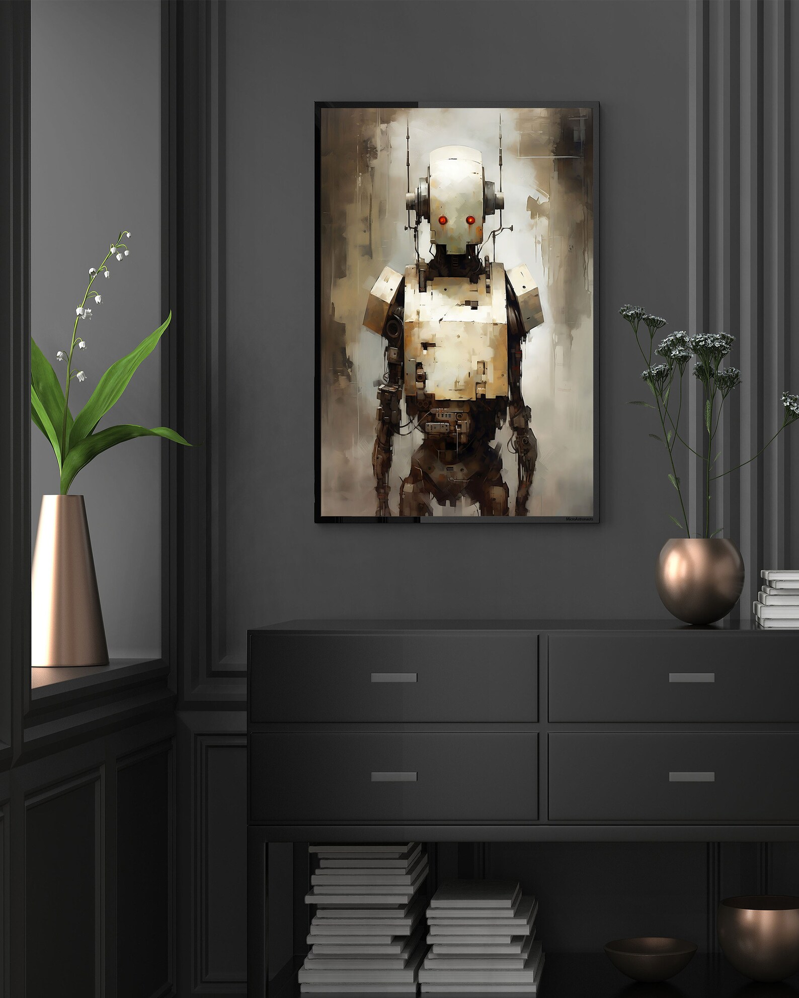 Post Apocalyptic Robot Print Solemn Wall Art Mute Sad Poster Cyber Punk ...