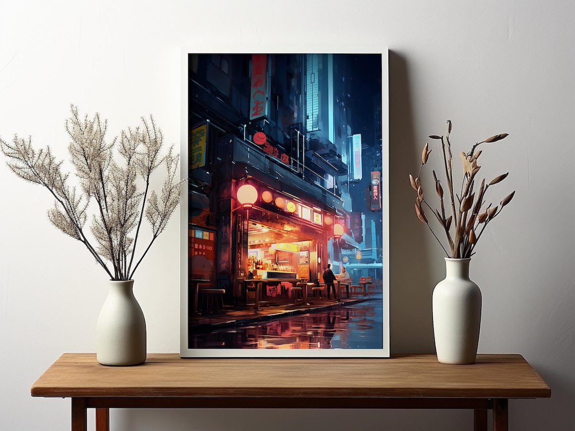 Cyberpunk Neon City Poster Coffee Shop Futuristic Print Cyber Punk Wall ...