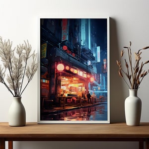 Cyberpunk Neon City Poster Coffee Shop Futuristic Print Cyber Punk Wall ...