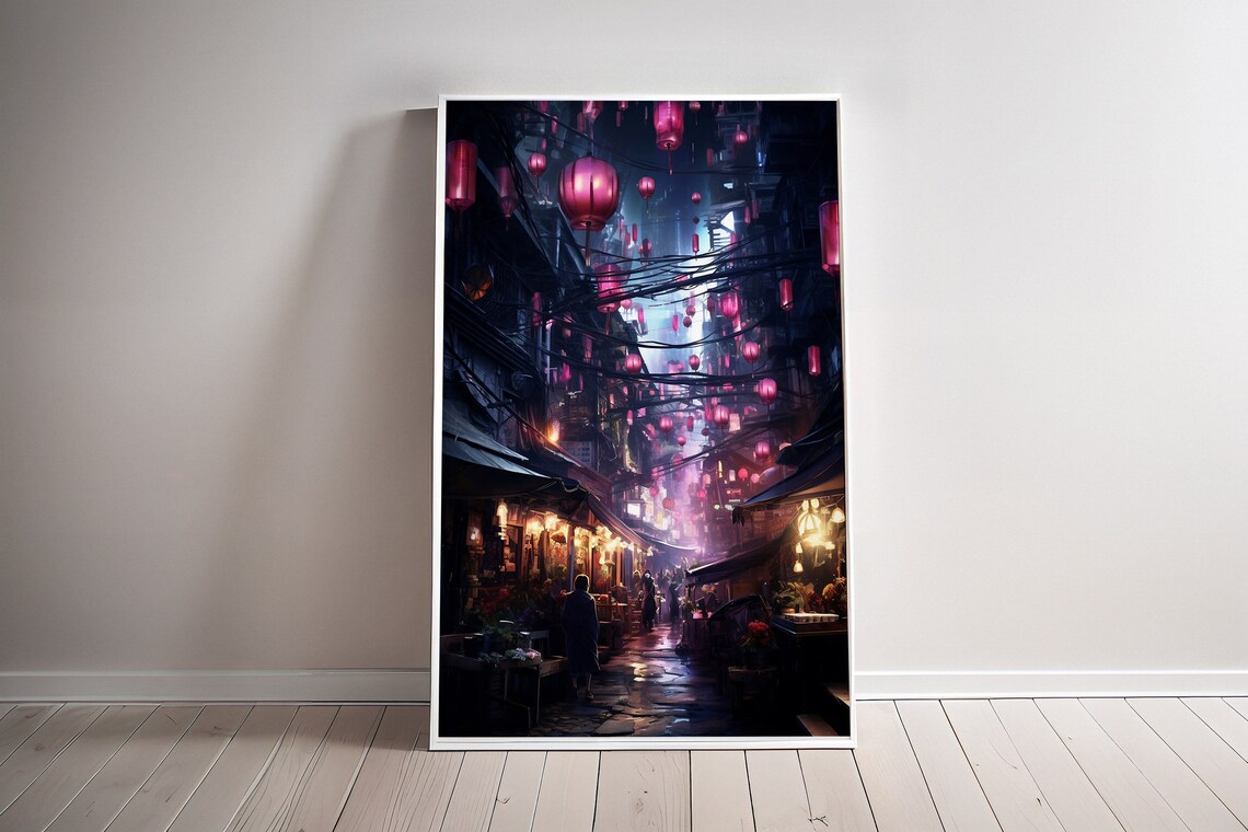 Cyberpunk Flea Market Print Cyber Punk Wall Art Red Lantern Poster ...