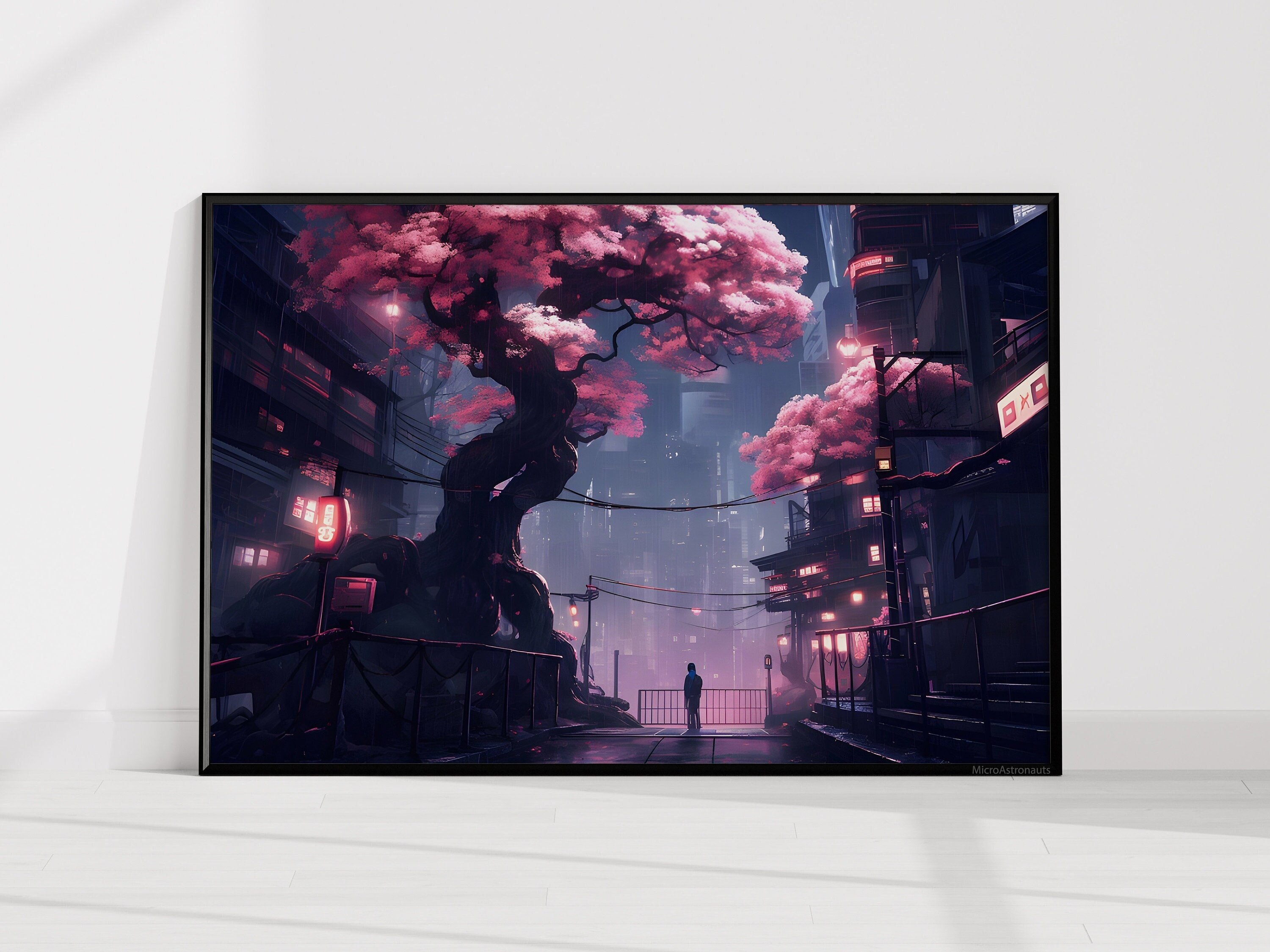 Cyberpunk Sprawling Metropolis Print Cyber Punk Wall Art Cherry Blossom ...