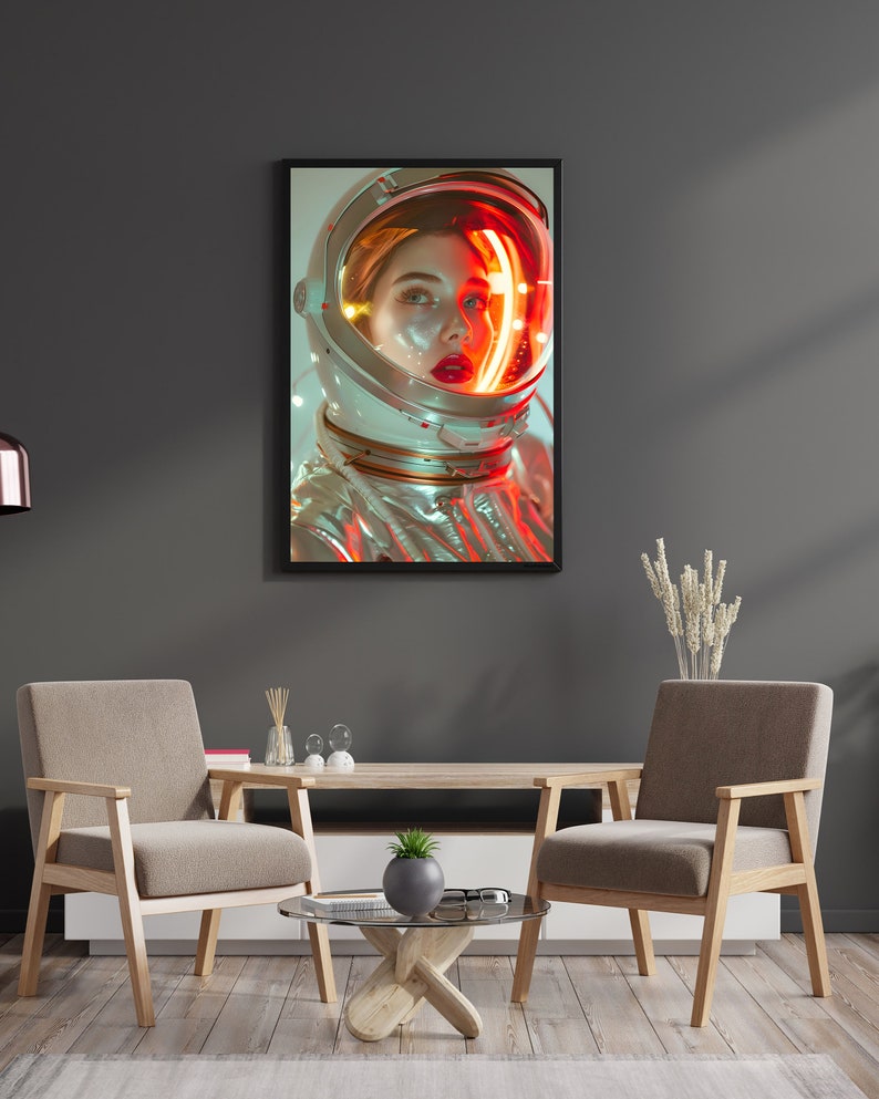 Astronaut Decor Girl Print Space Travel Poster Print Vintage 50s Space ...
