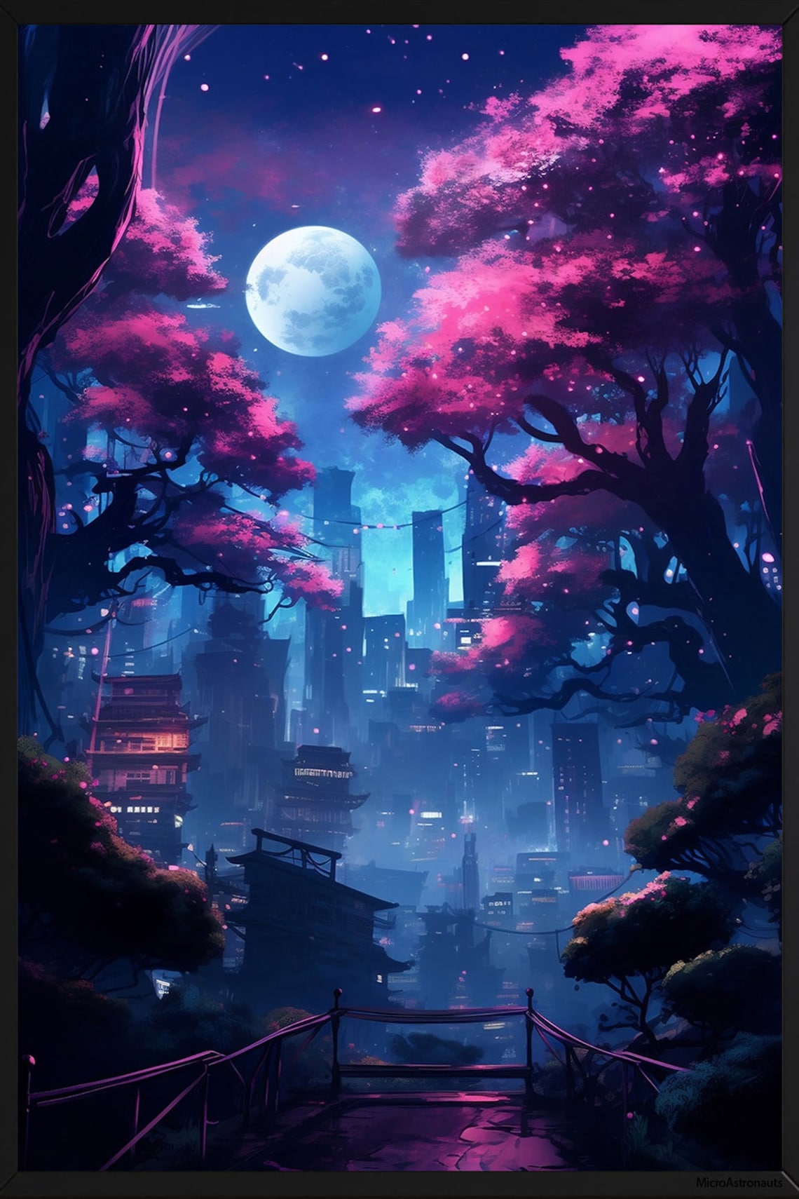 Cyberpunk Cherry Blossoms Print Cyber Punk Wall Art Cherry Blossom ...