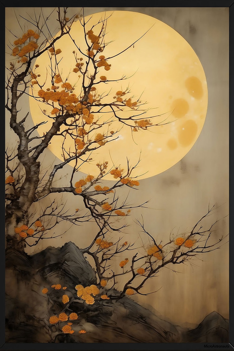 Japanese Kerria Tree Poster Gift for Her Decor Japanese Tree Moon ...