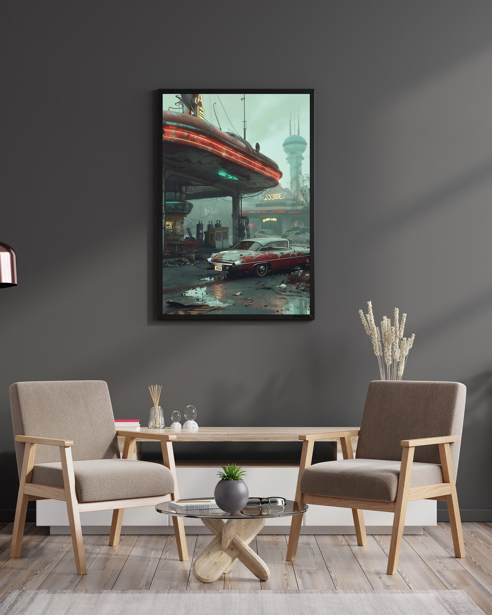 Retro Post Apocalyptic Print Vintage 50's Car Wall Art Fallout Town ...