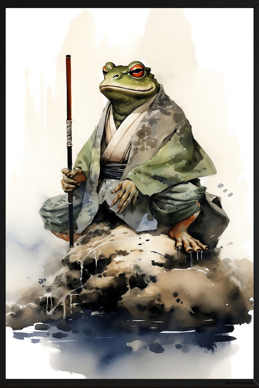 Taiko Samurai Frog Print Japanese Sumi-e Wall Art Living Room Wall Hang ...