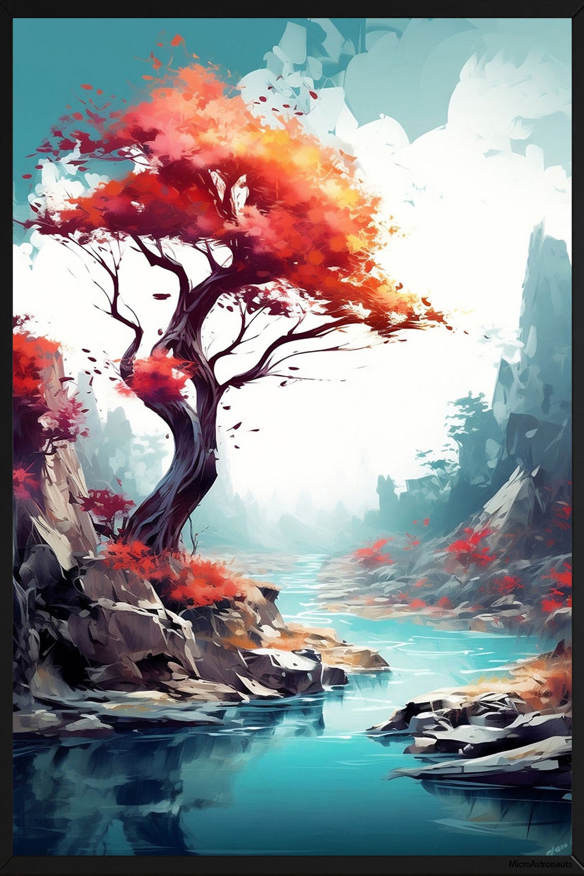 Anime Tree Canyon Print Manga Landscape Poster Fall Wall Art Living ...