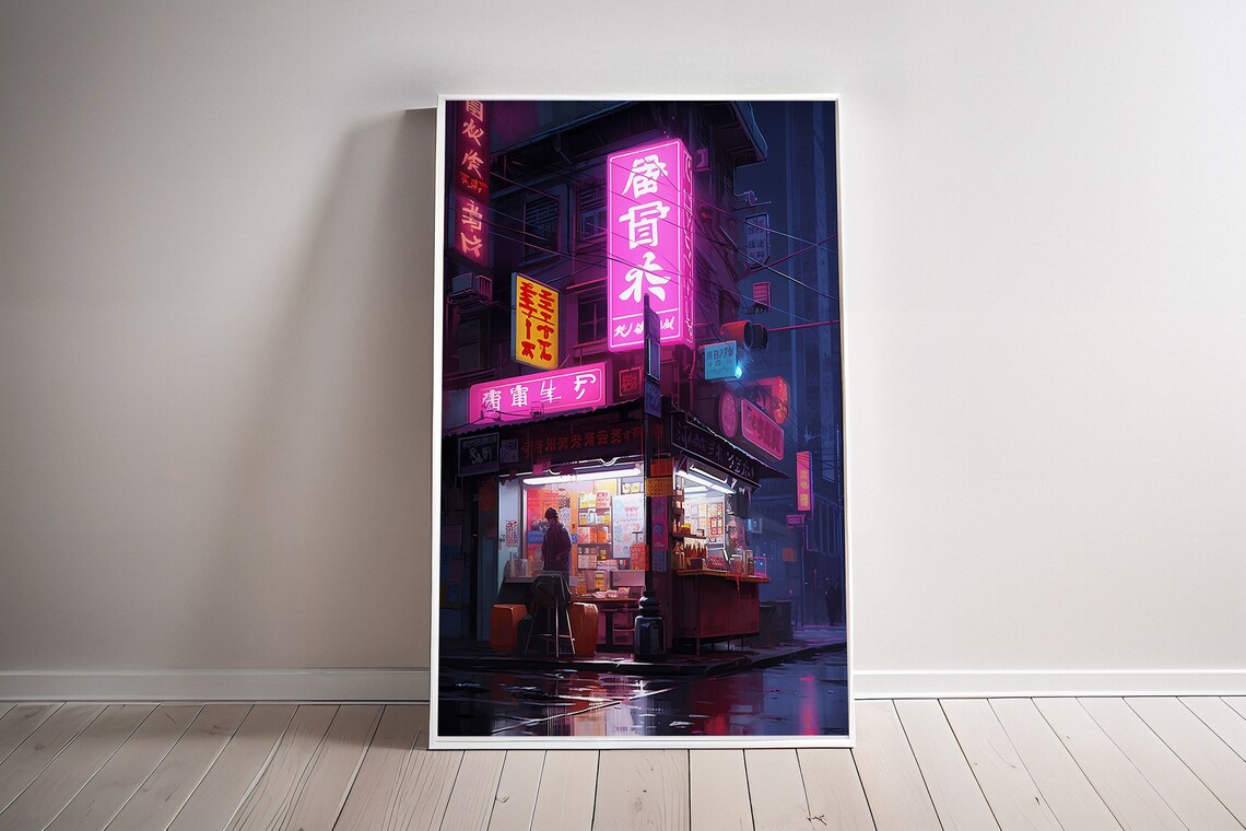 Cyberpunk Corner Store Print Cyber Punk Wall Art Club Neon Poster Cyber ...