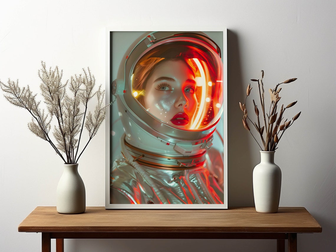 Astronaut Decor Girl Print Space Travel Poster Print Vintage 50s Space ...