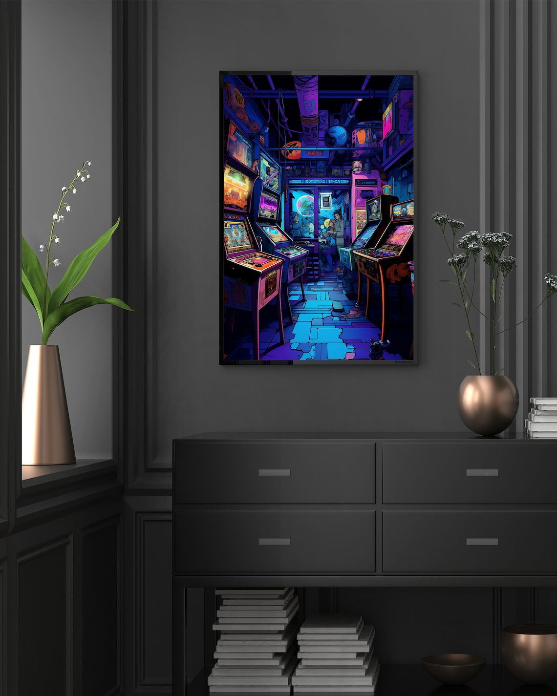 Cyberpunk Retro Arcade Print, Cyber Punk Wall Art Arcade Room Poster ...