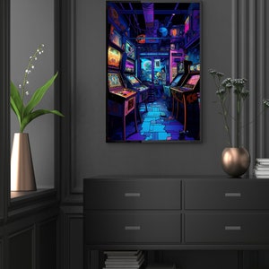 Cyberpunk Retro Arcade Print, Cyber Punk Wall Art Arcade Room Poster ...