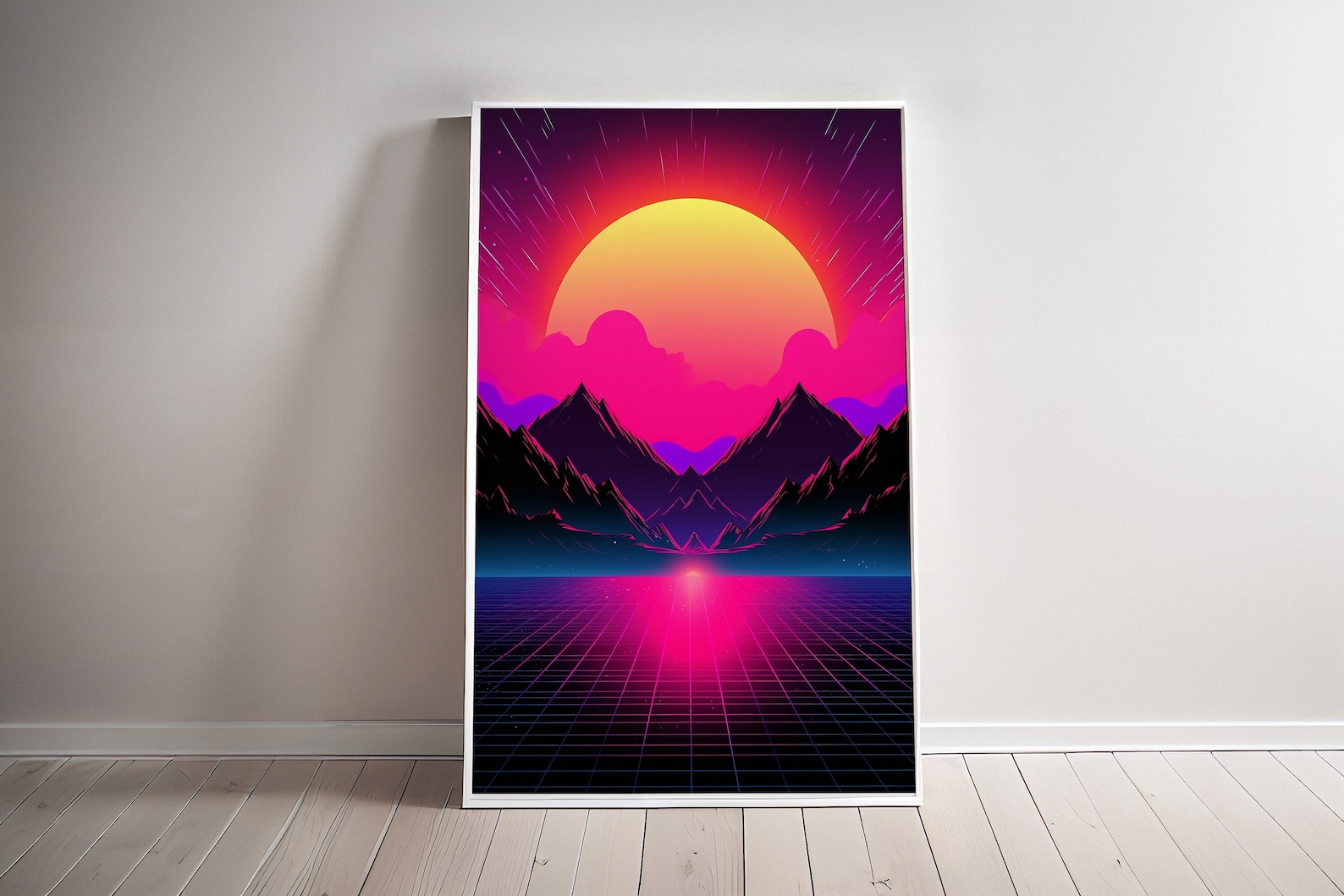 Synthwave Sunset Print Retrowave Wall Art Landscape Neon Poster 80's ...