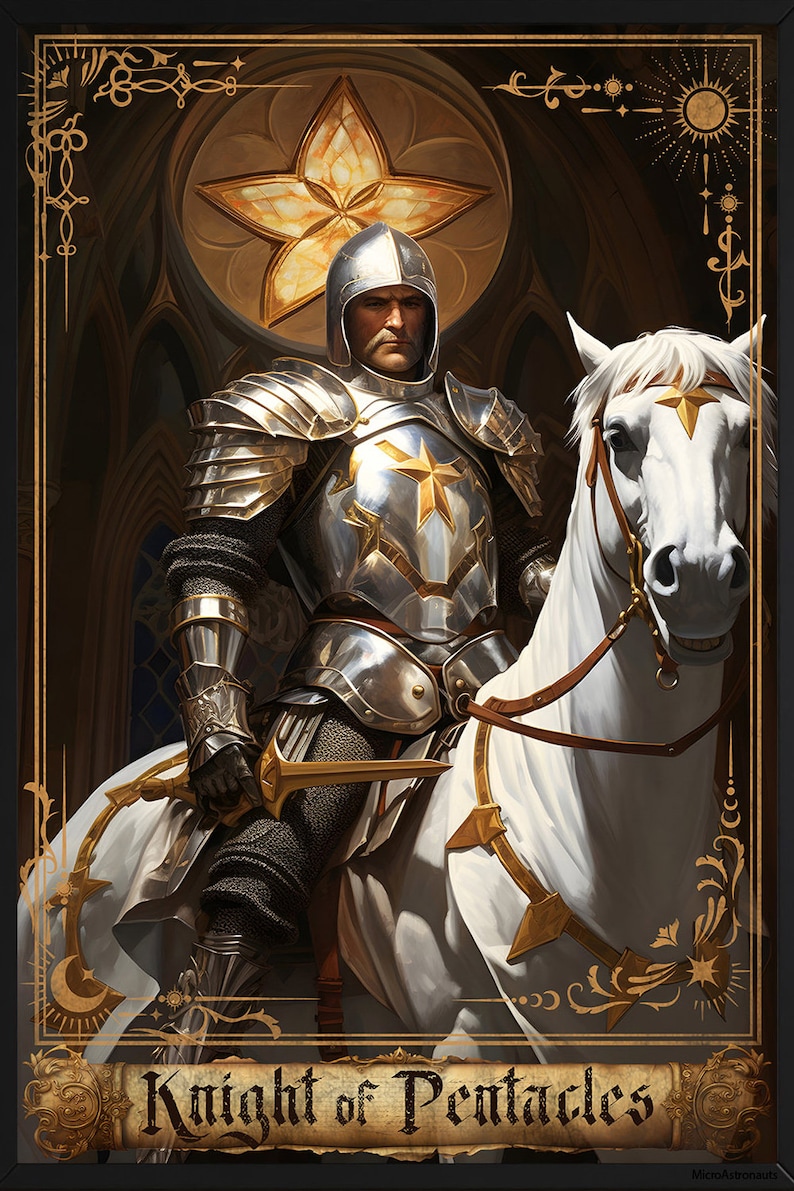 Knight of Pentacles Print Tarot Card Art Poster Major Arcana Canvas ...