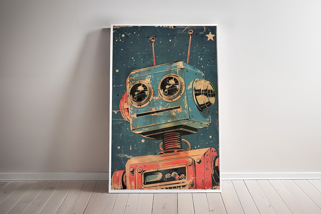Retro Robot Art Print Vintage Tin Toy Wall Art Arcade Room Poster Comic ...