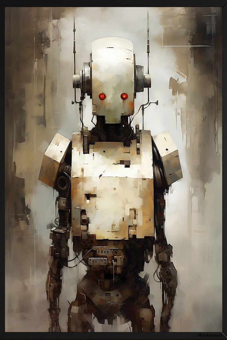 Post Apocalyptic Robot Print Solemn Wall Art Mute Sad Poster Cyber Punk ...