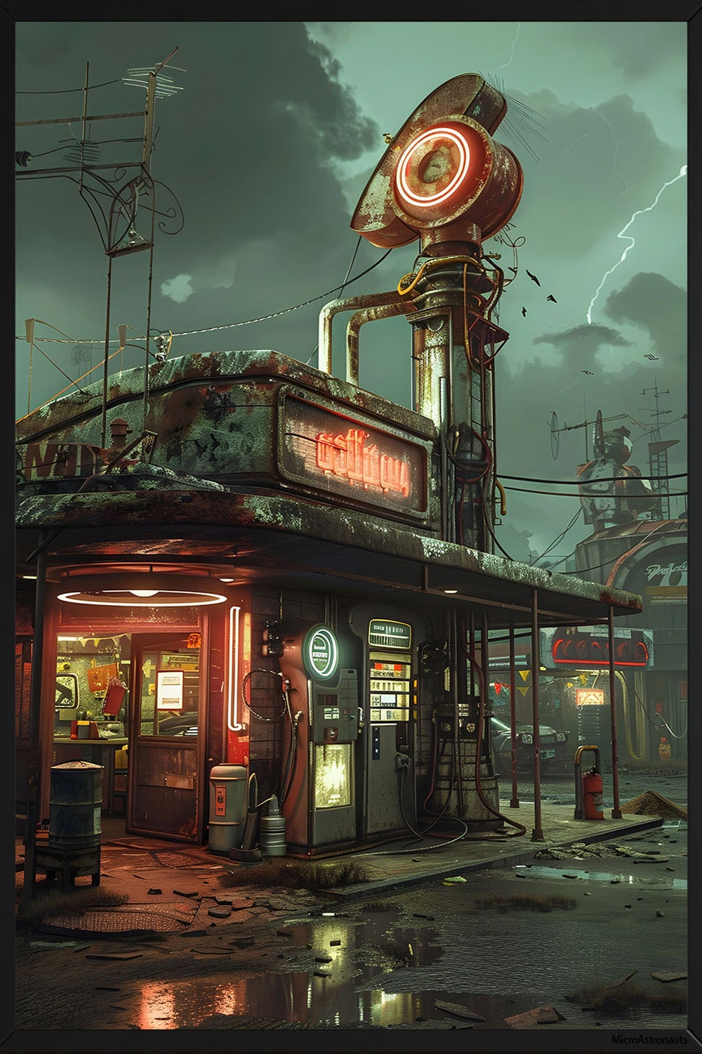 Retro Futuristic Outpost Print Vintage 50s Car Wall Art Fallout Town ...