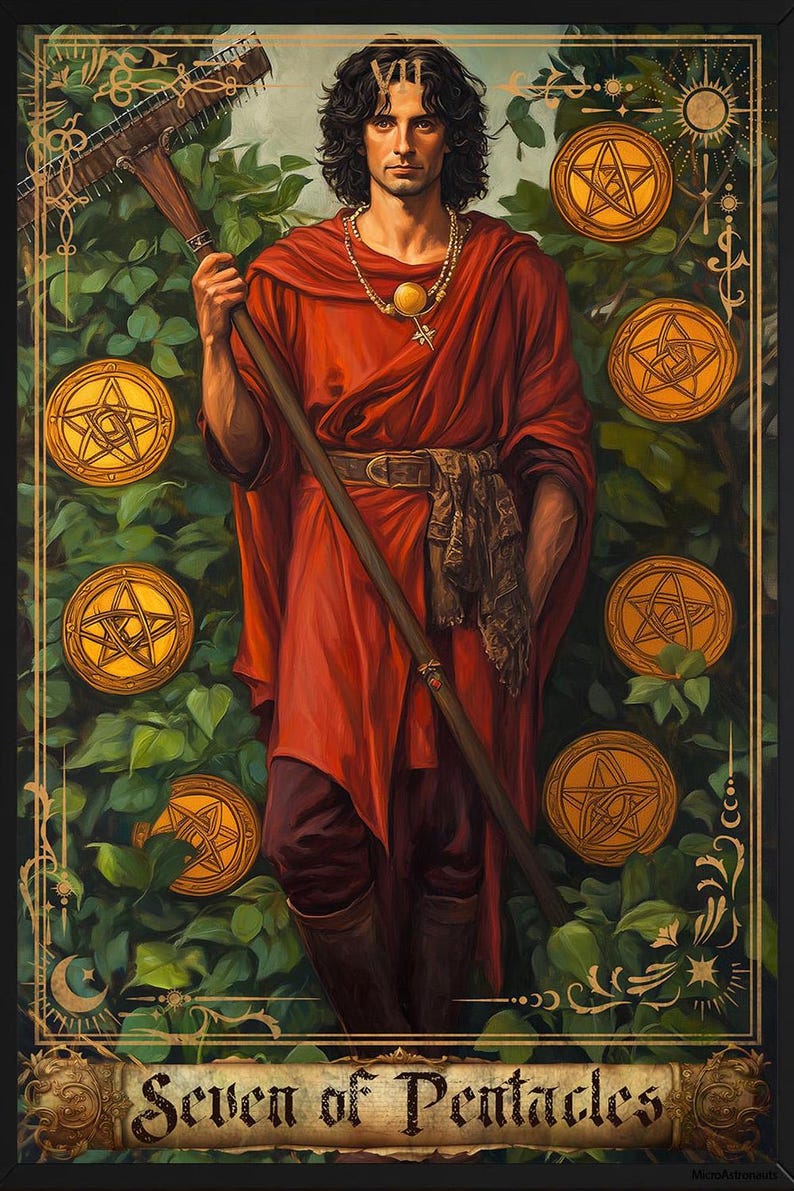 Seven of Pentacles Print Tarot Card Poster Suit of Pentacles 7 Canvas ...