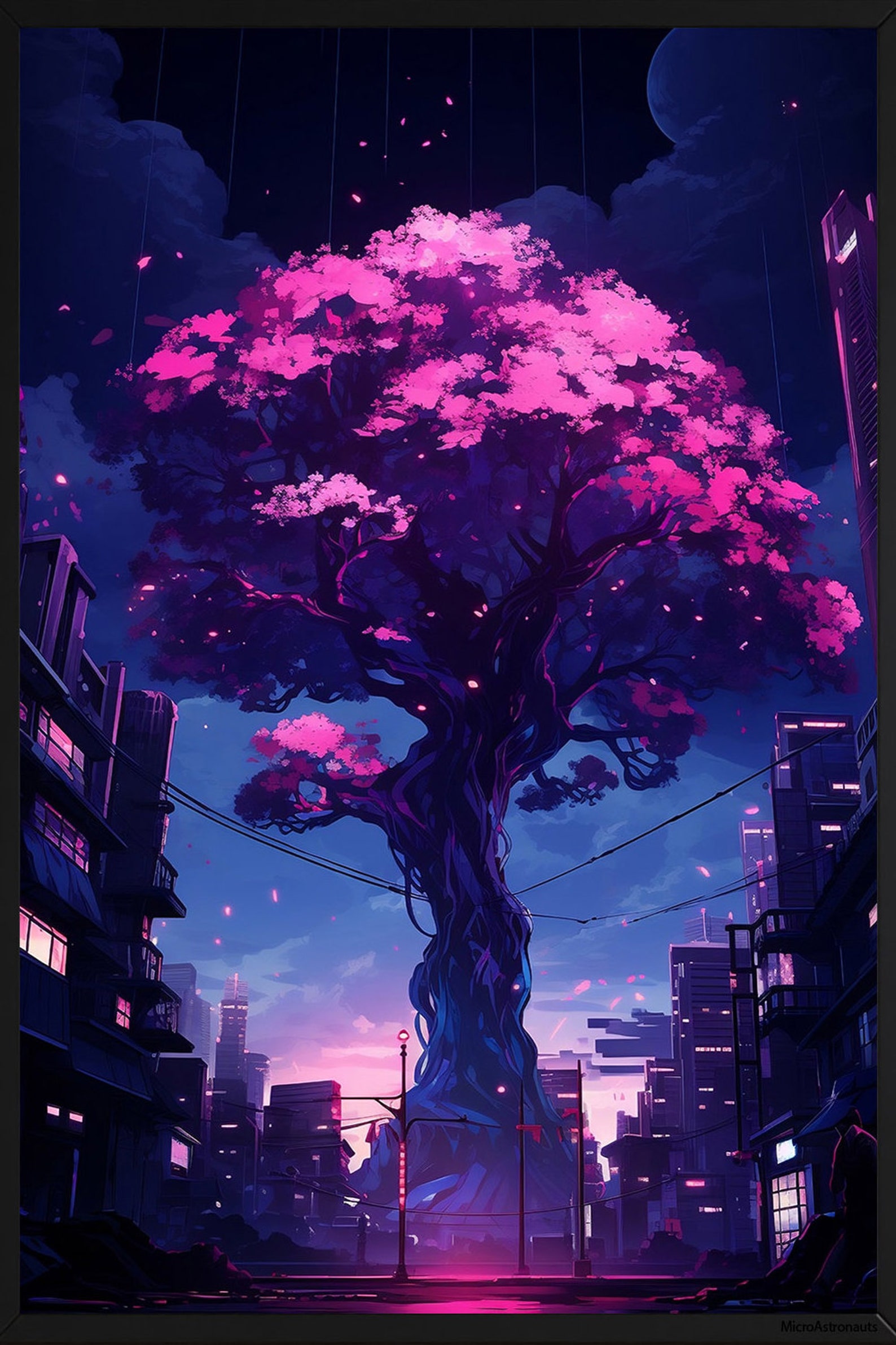 Cyberpunk Tree of Life Print, Cyber Punk Wall Art Cherry Blossom Poster ...