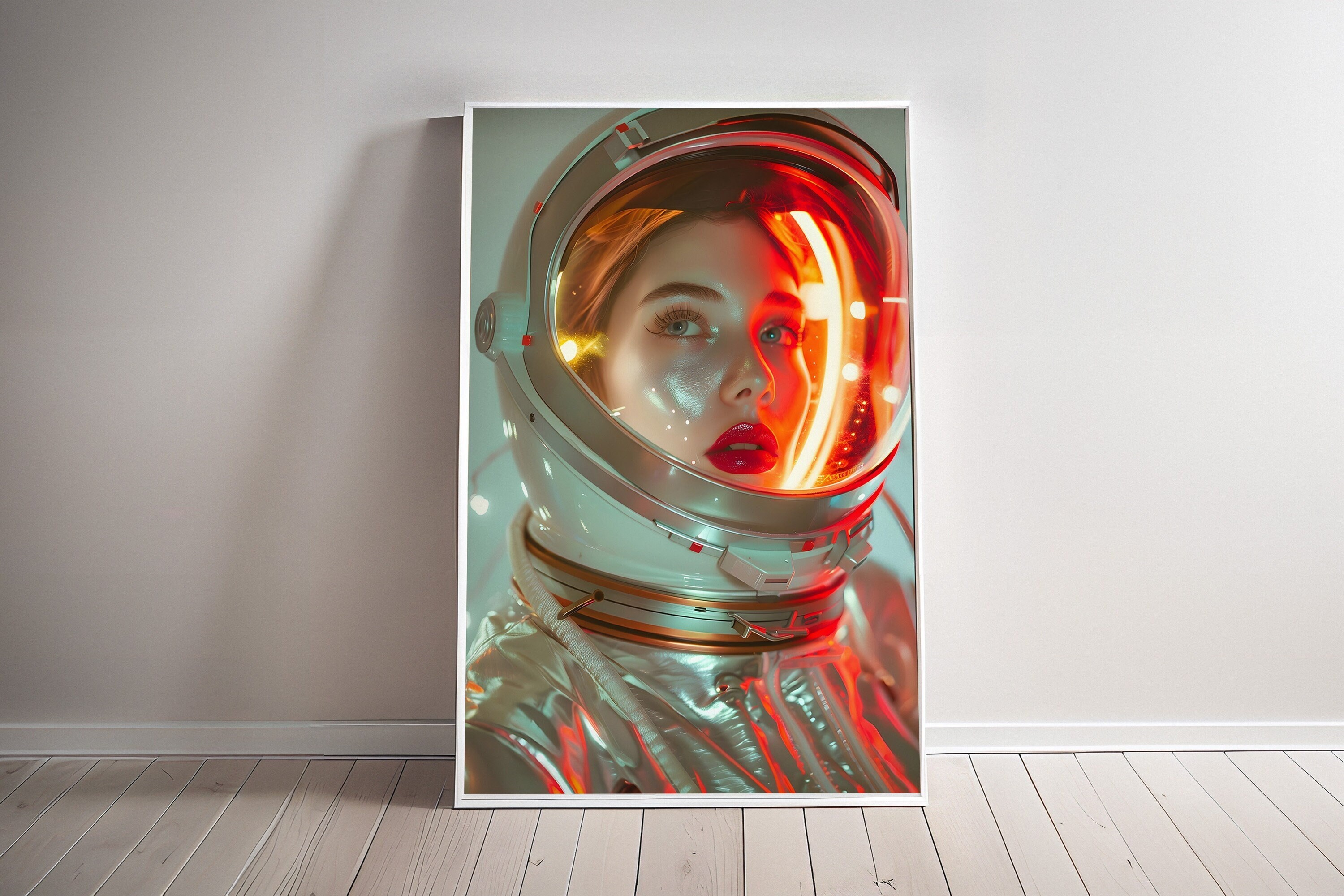 Astronaut Decor Girl Print Space Travel Poster Print Vintage 50s Space ...