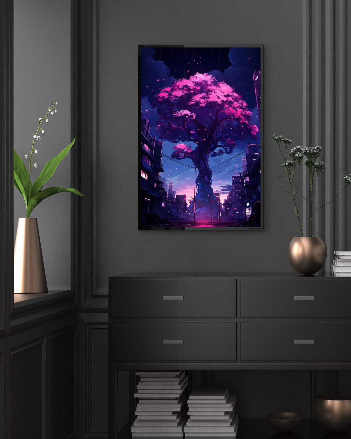 Cyberpunk Tree of Life Print, Cyber Punk Wall Art Cherry Blossom Poster ...