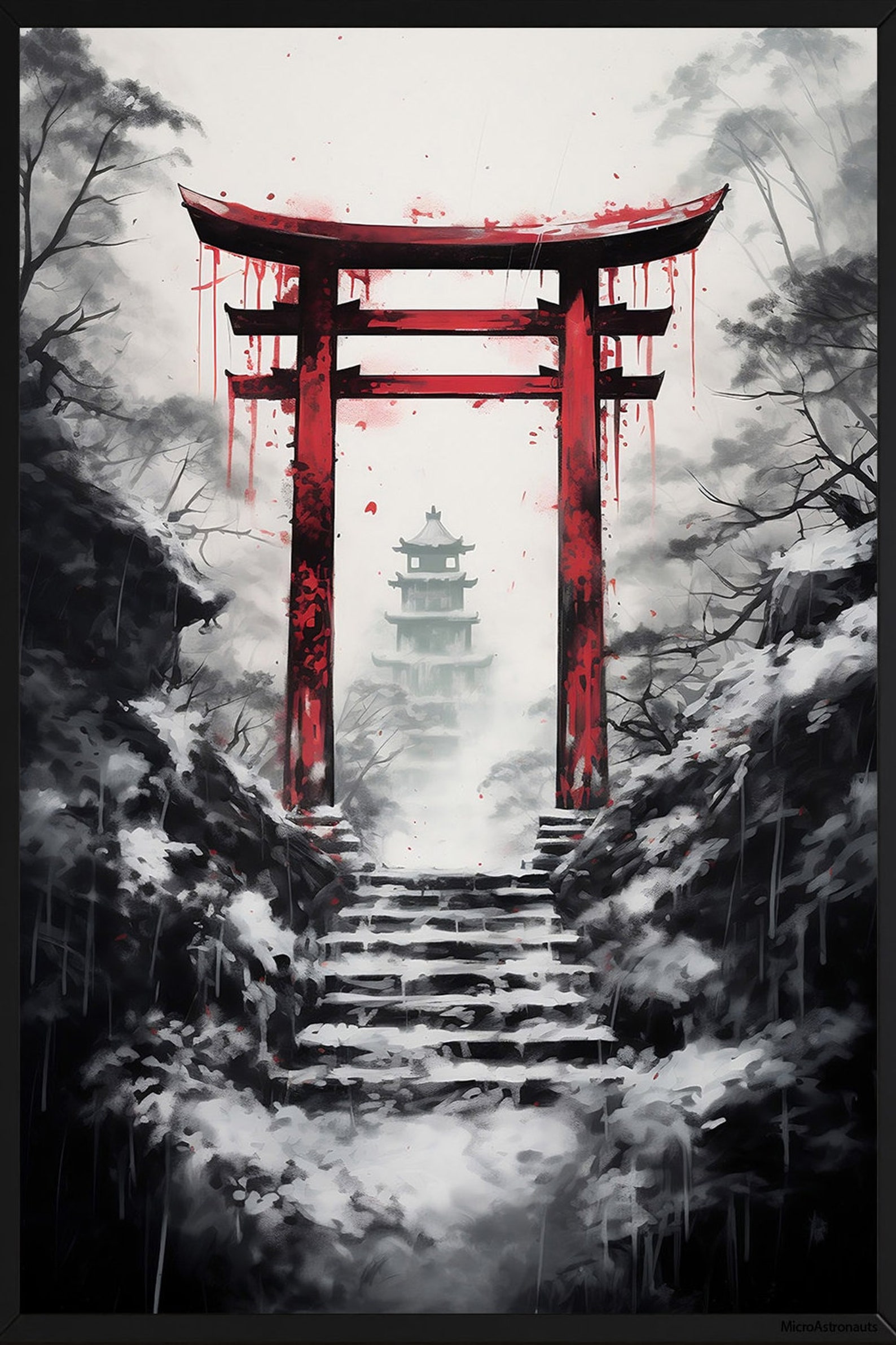 Torii Gate Day Poster Japanese Art Print Feudal Japan Canvas Edo Era ...