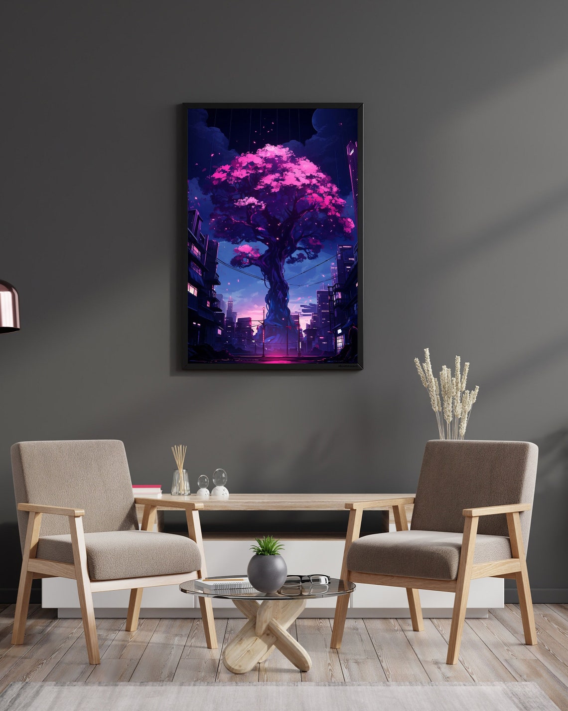 Cyberpunk Tree of Life Print, Cyber Punk Wall Art Cherry Blossom Poster ...