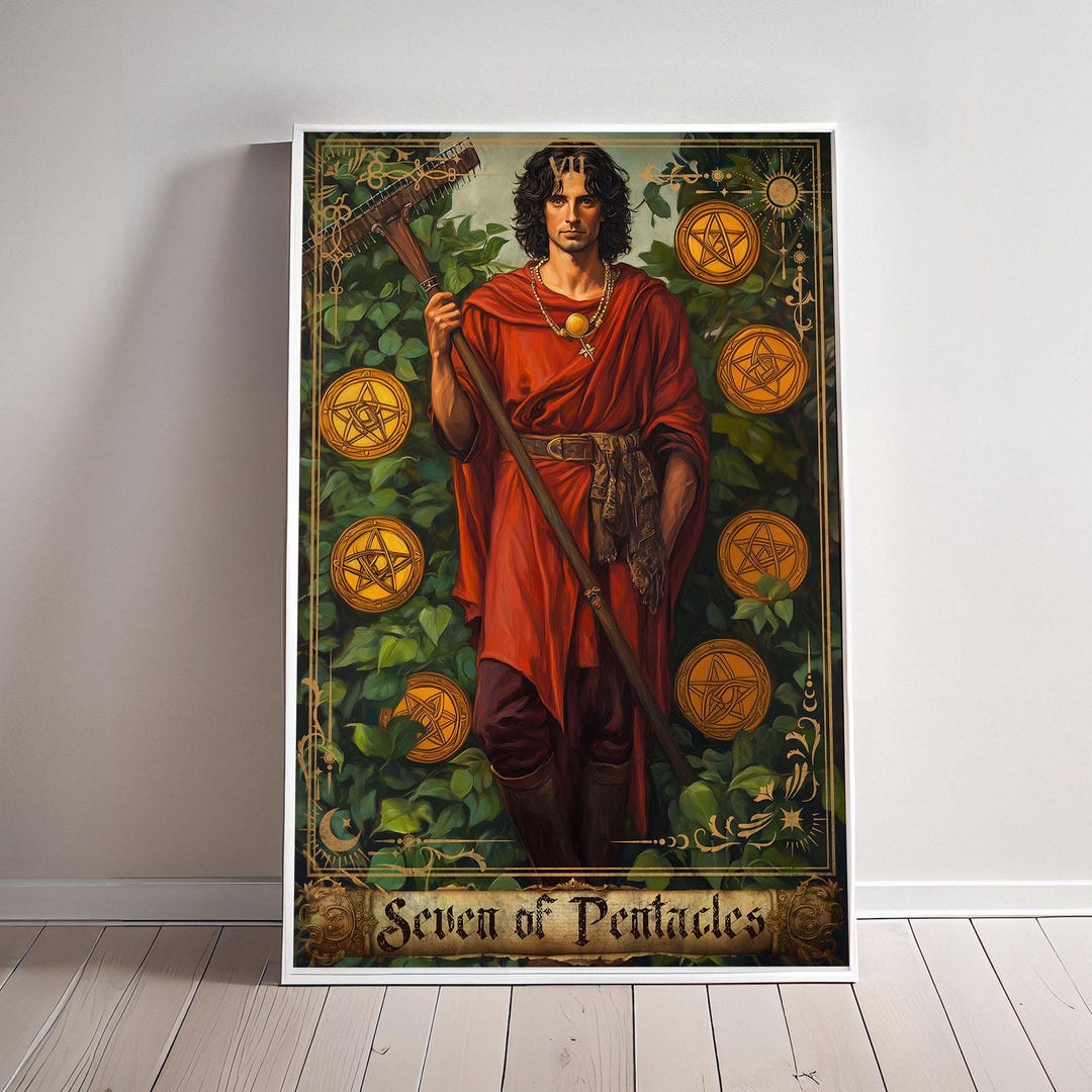 Seven of Pentacles Print Tarot Card Poster Suit of Pentacles 7 Canvas ...
