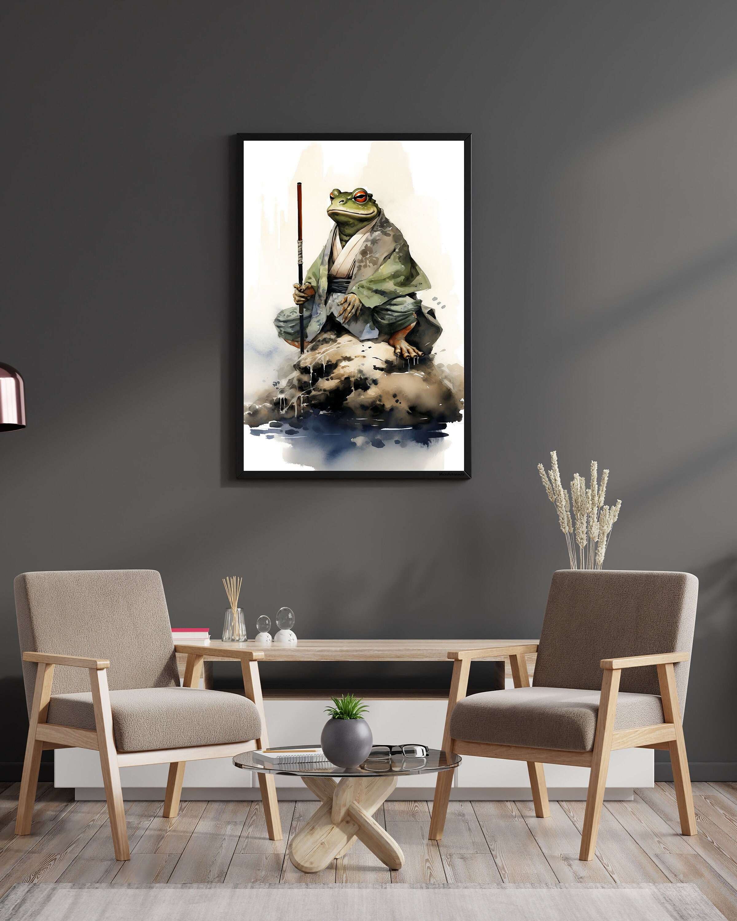 Taiko Samurai Frog Print Japanese Sumi-e Wall Art Living Room Wall Hang ...
