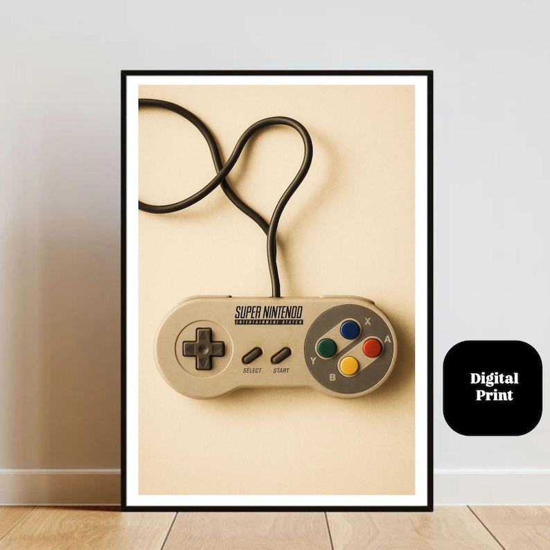 Retro Nintendo Wall Art – SNES Controller Digital Print | Vintage Gamer ...