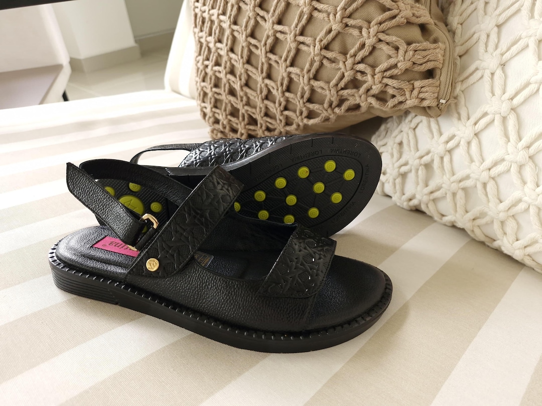 Handmade Black Leather Sandals for Women – Double Strap Comfort Flats ...