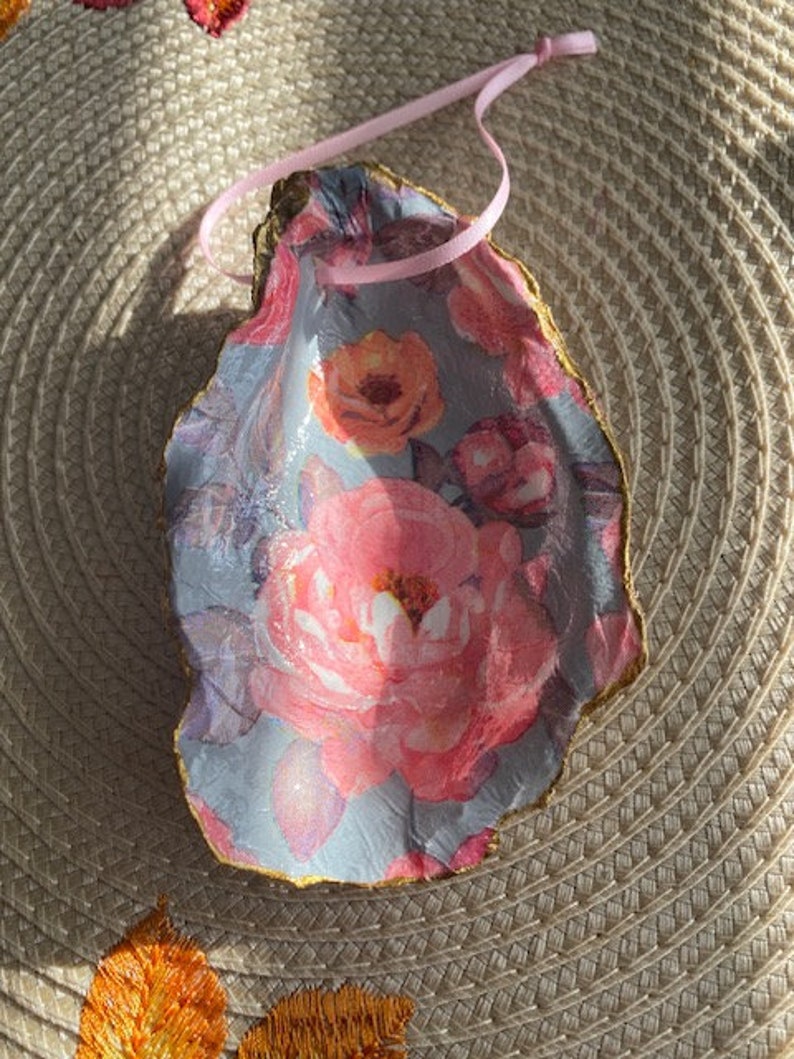 Pretty Pink Rose Oyster Shell | Decoupaged Oyster Shell Art - Etsy