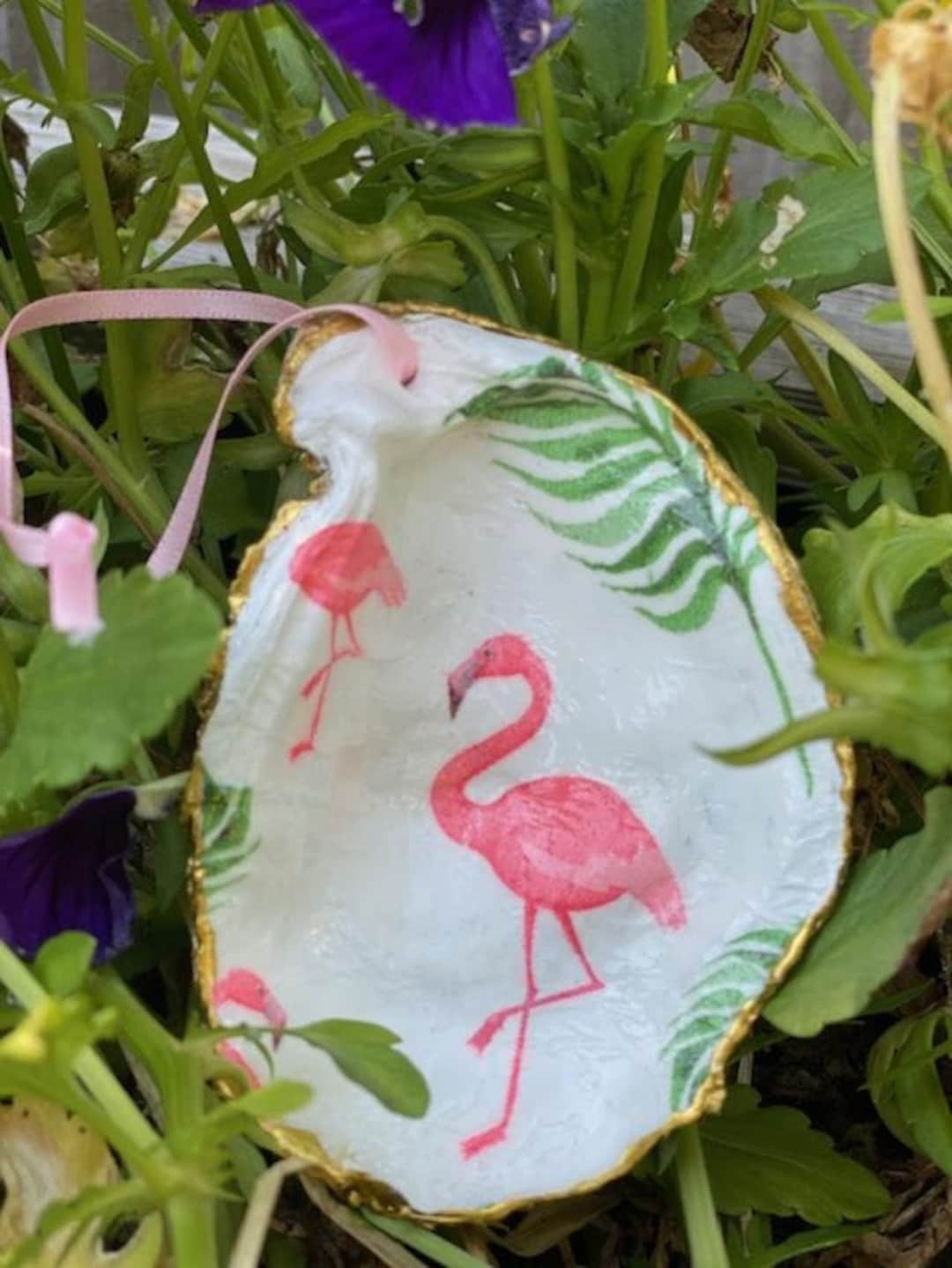 Flamingo Oyster Shell Art | Decoupaged Oyster Shell | Oyster Art ...