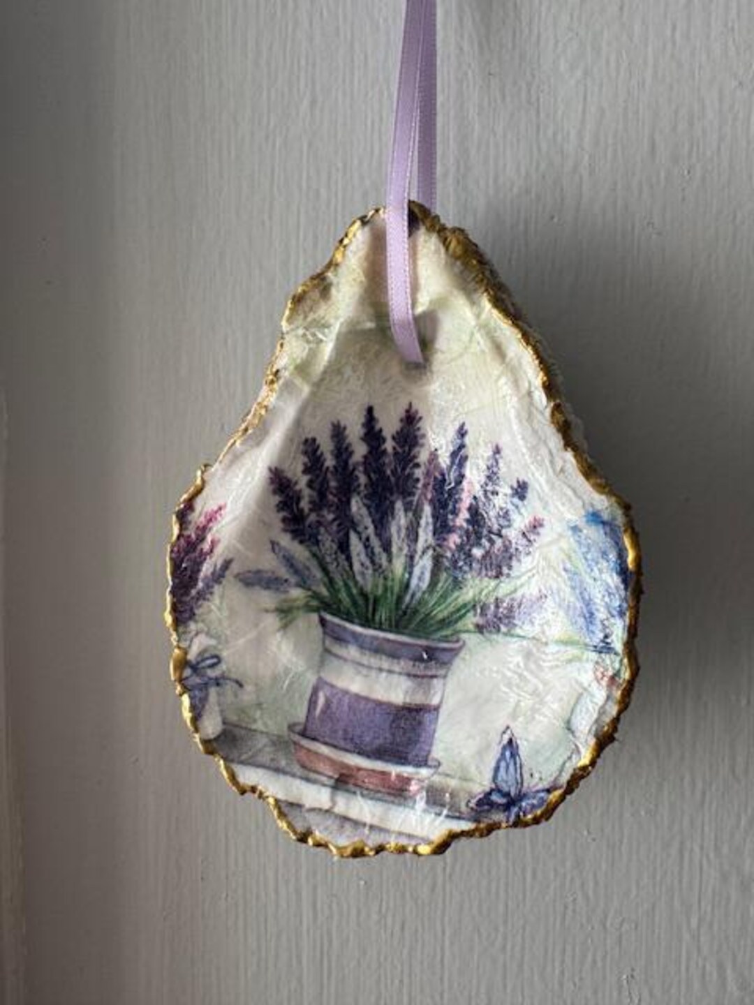 Pretty Vase of Lavender Oyster Shell Ornament - Etsy