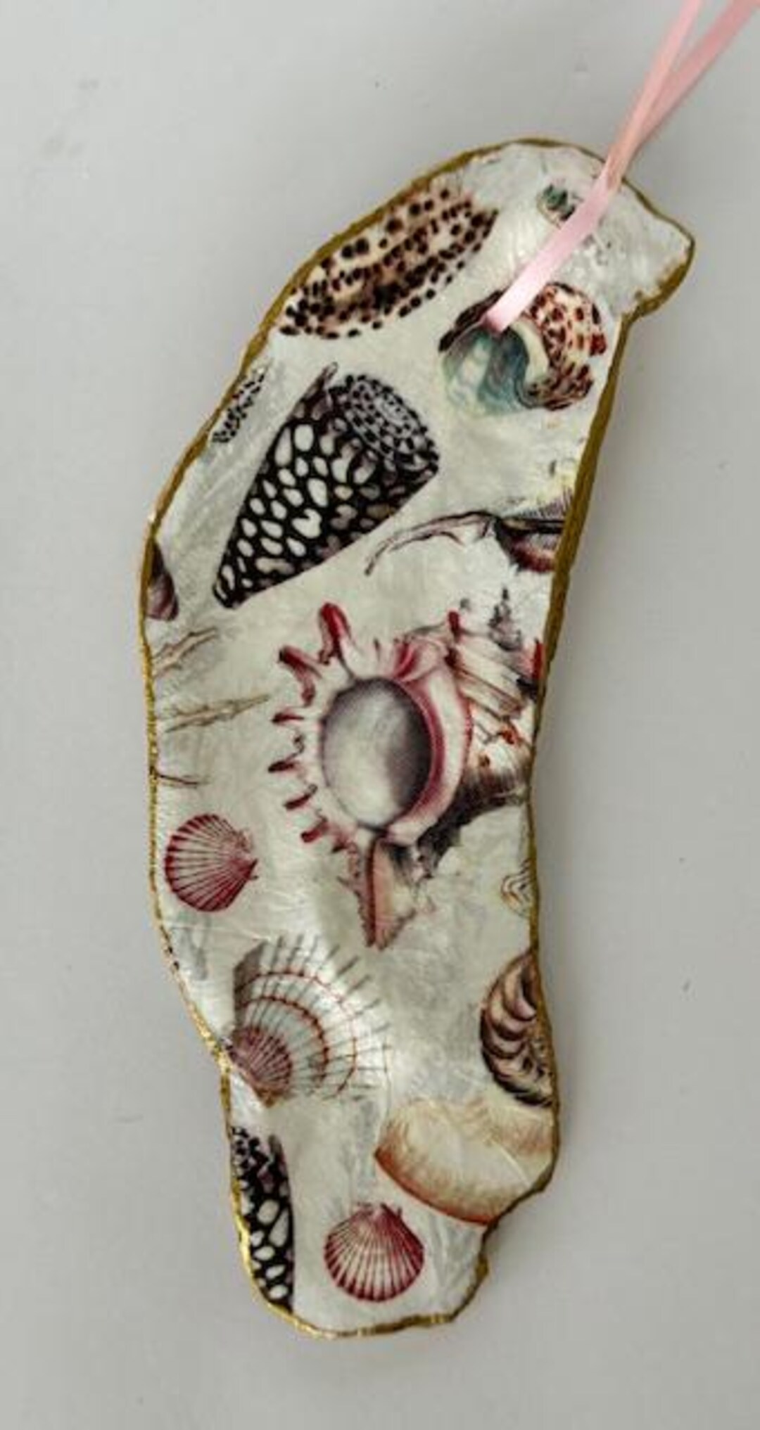 Pretty Seashell Oyster Shell Ornament | Decoupaged Oyster Shell ...