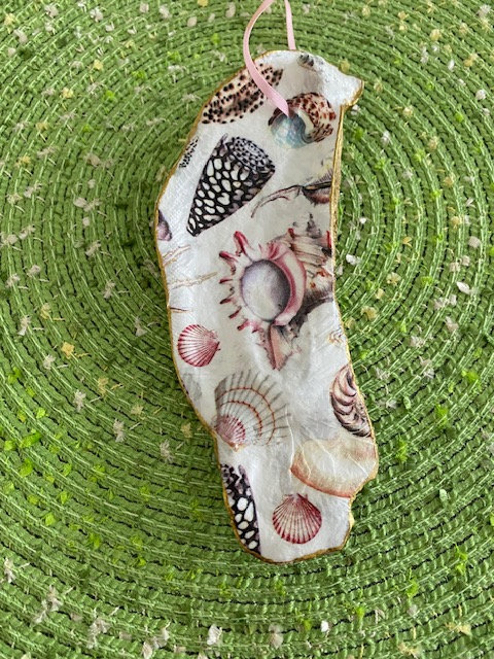 Pretty Seashell Oyster Shell Ornament | Decoupaged Oyster Shell ...