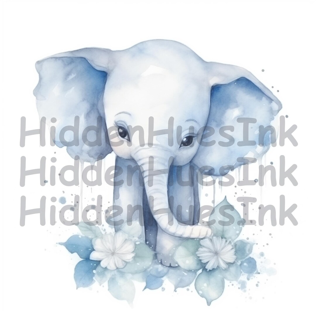 Watercolor Blue Baby Elephants-printable Watercolor Clipart-high ...