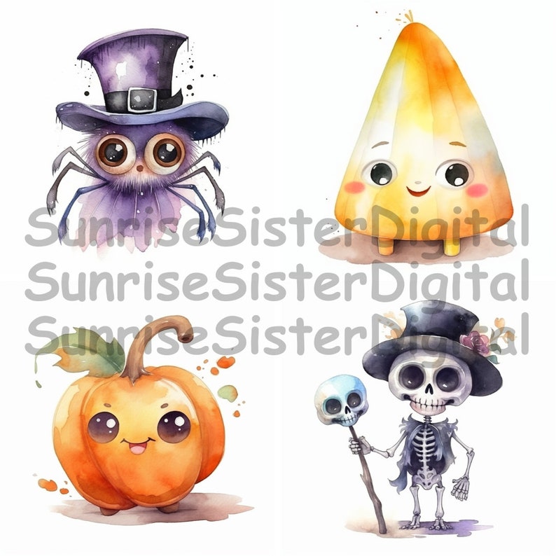 Adorable Halloween Clipart-cute Spooky Halloween-watercolor Clipart ...