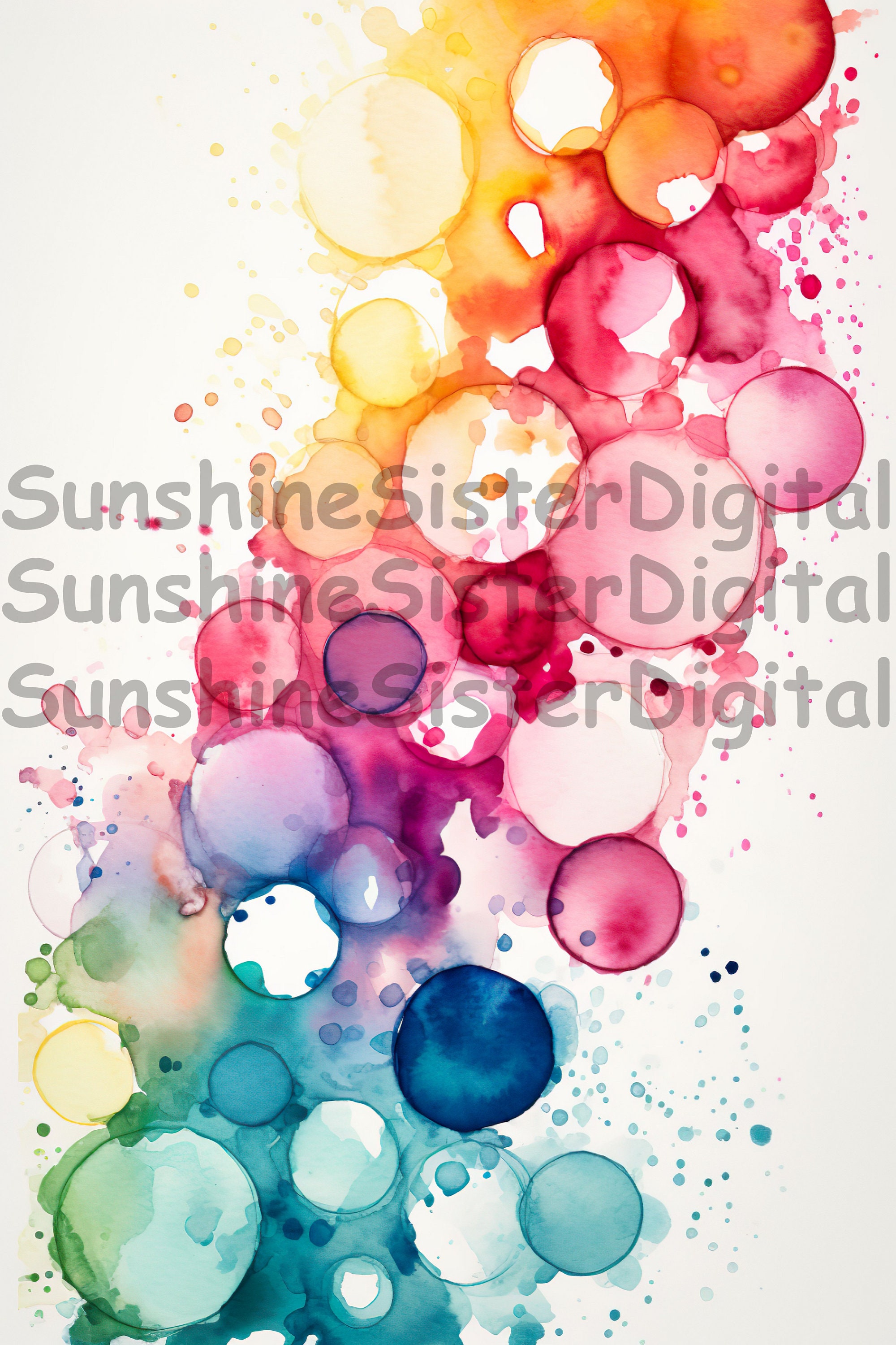 Watercolor Rainbow Bubbles Art-digital Download-poster Print-bedroom ...