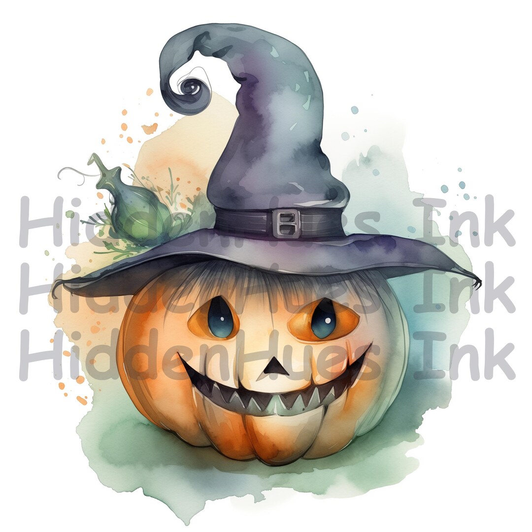 Jack-o-lanterns With Hat Clipart-printable Watercolor Clipart-high ...