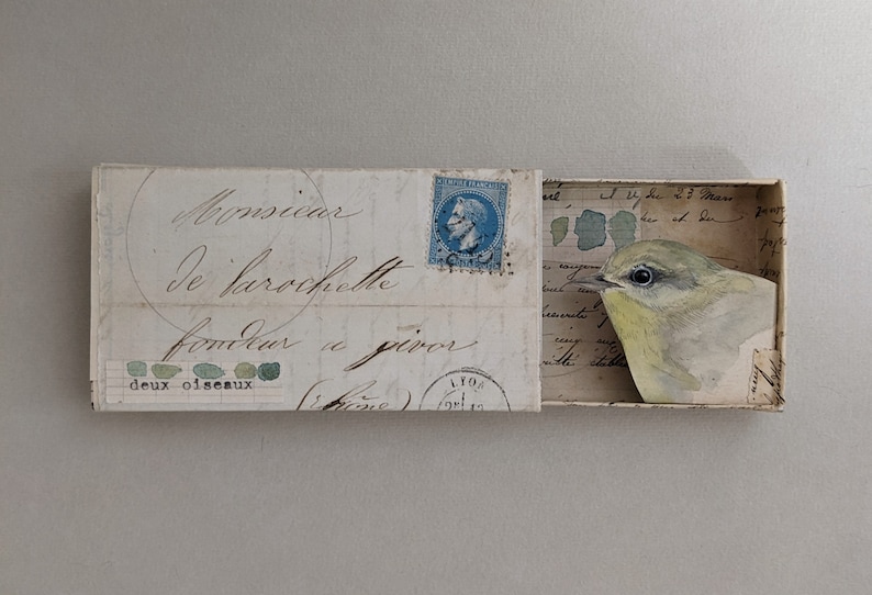 Deux Oiseaux Original Watercolor Bird Collage Box Art - Etsy