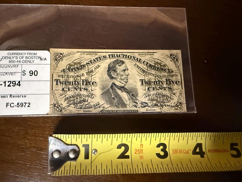 US 25c Fractional Currency Note Green Back FR 1294 AU - Etsy