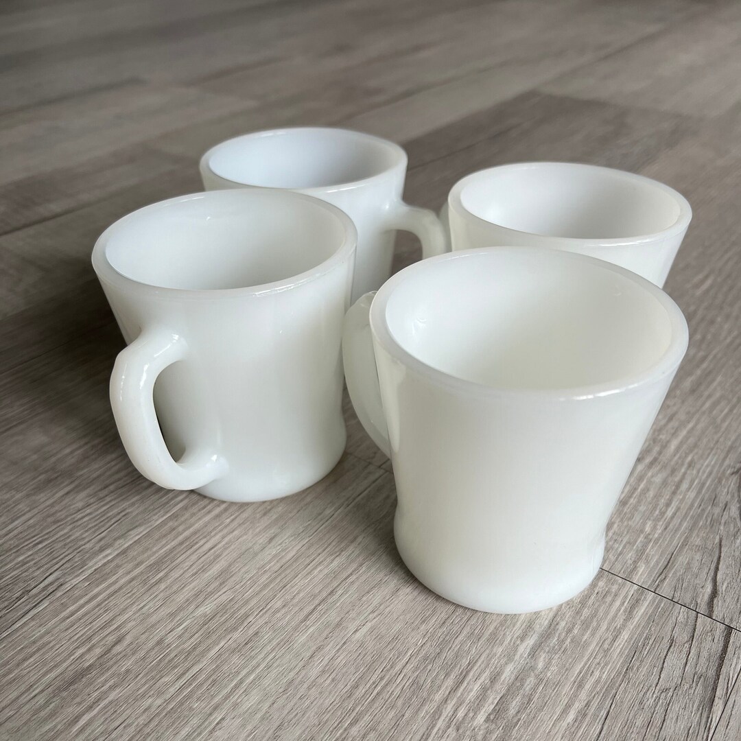 Vintage Fire King Anchor Hocking White Glass Mug Set of 4 - Etsy